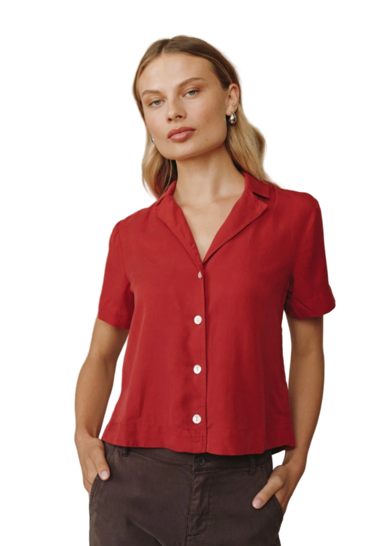 Short Sleeve Flowy Button Down - Ruby Red – Soca Clothing